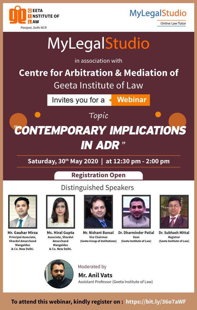Webinar on Contemporary Implications in ADR by My Legal Studio in ...