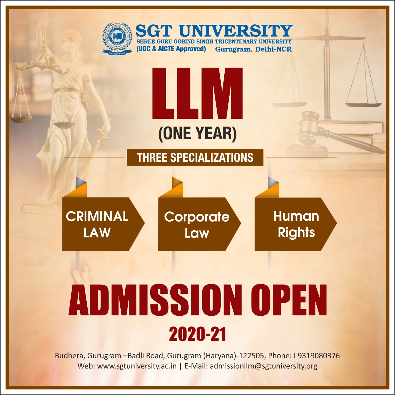 LLM (1 Year Program) with Three Specializations at Faculty of Law, SGT ...