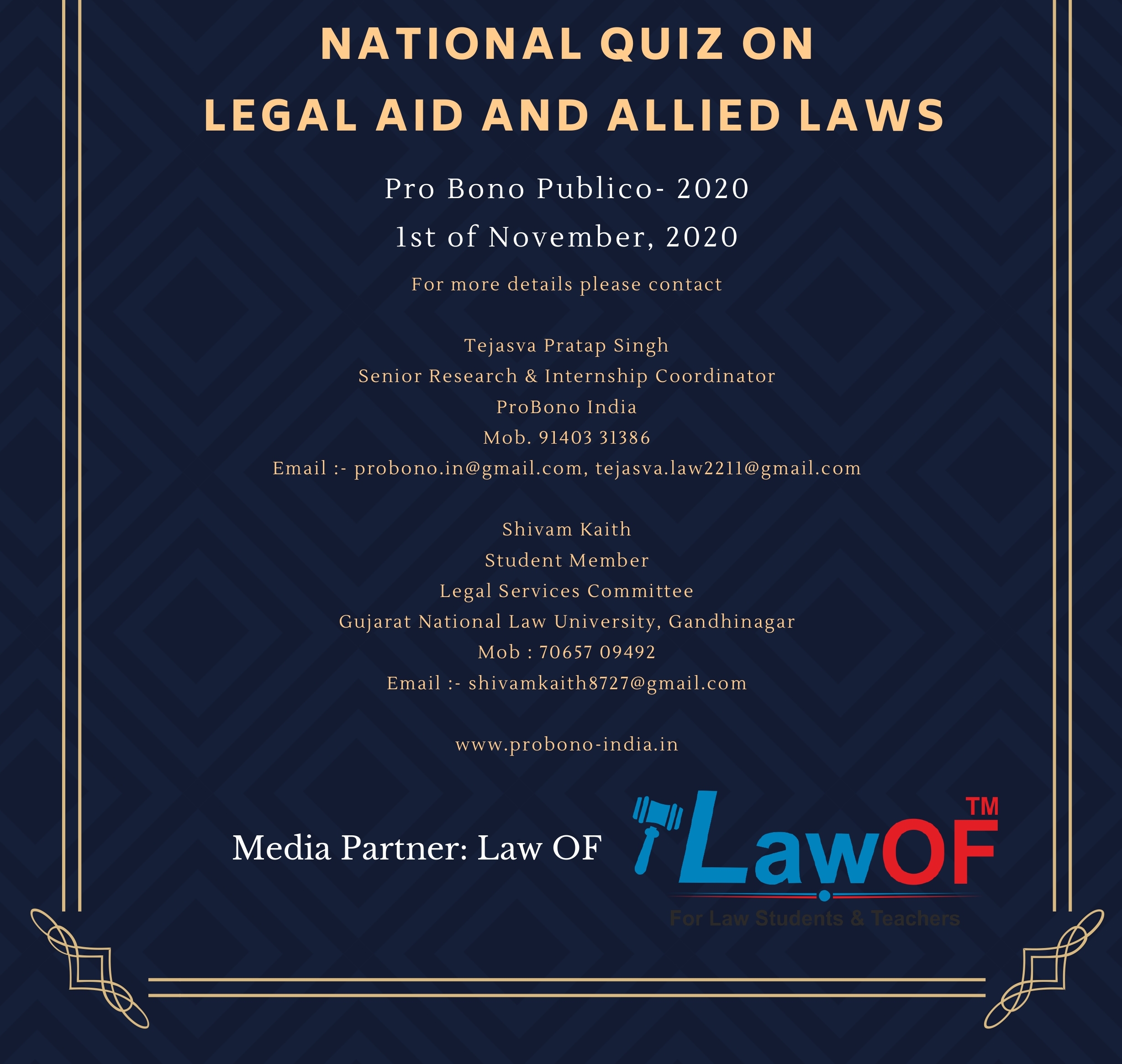 National Law Quiz Competition [1st Nov, 2020] by ProBono & GNLU ...