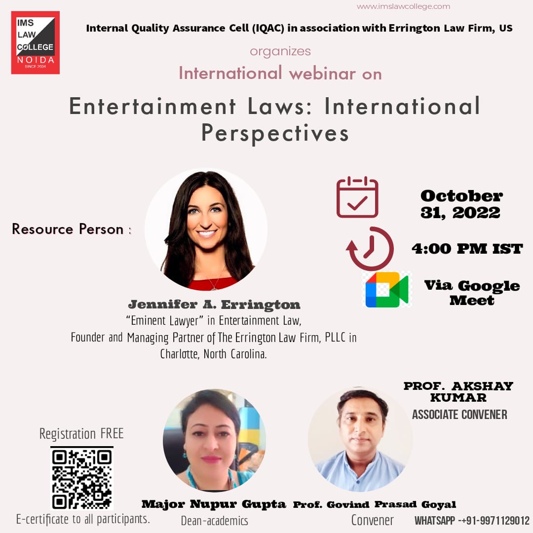 International Webinar for law students on “Entertainment Laws” by IMS ...