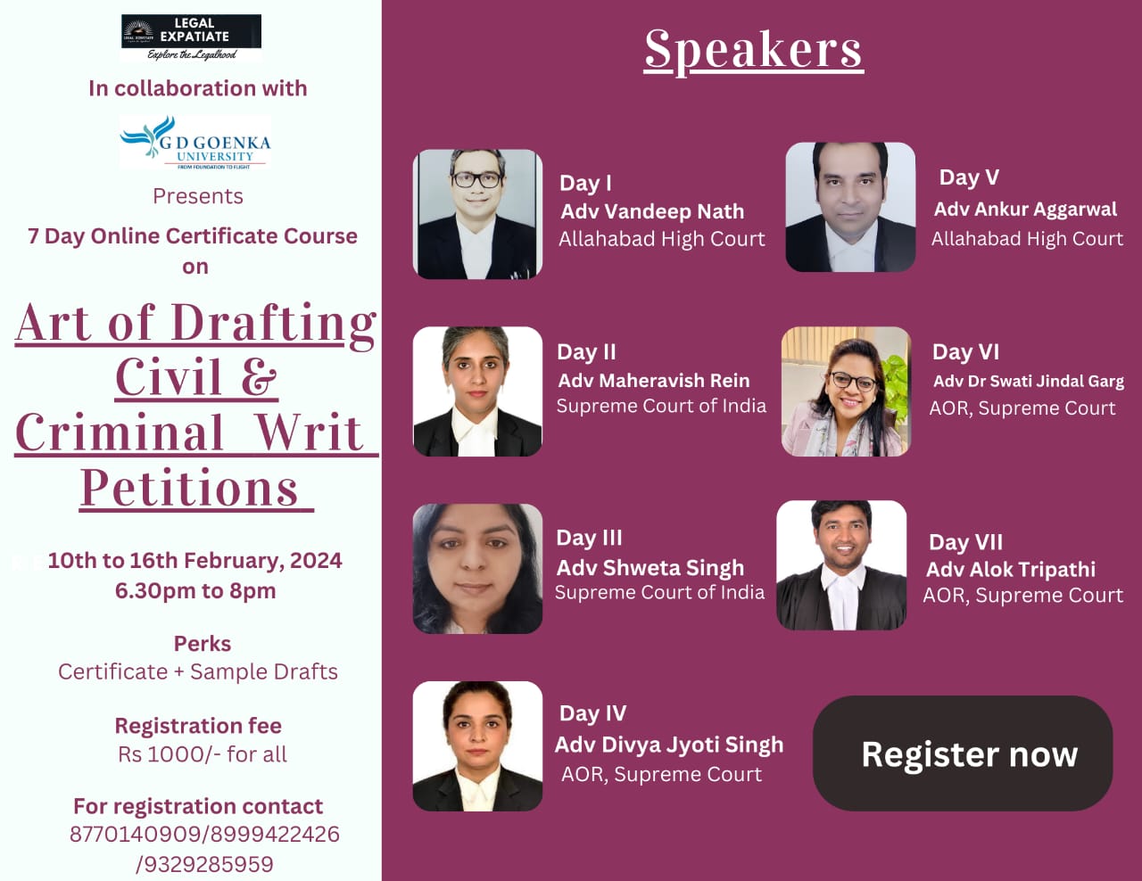 7 Day Online Course On "Art Of Drafting Civil And Criminal Writ Petitions" Organised By Legal ...